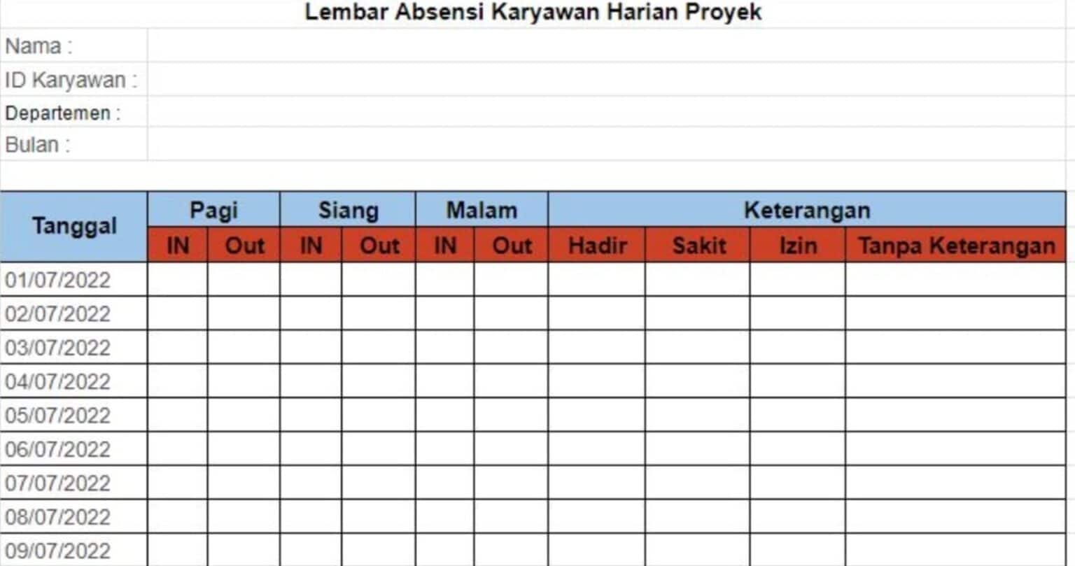 Contoh Absensi Karyawan Bulanan Excel dengan Template Gratis