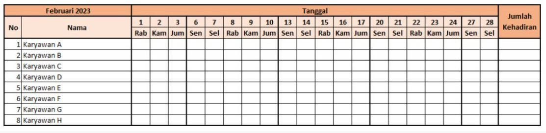 Contoh Absensi Karyawan Bulanan Excel dengan Template Gratis – KOMBI.ID